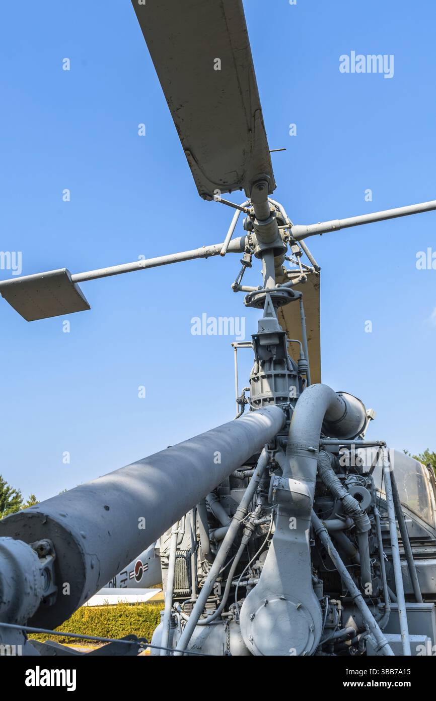 Daejeon, South Korea. October 20, 2019: Rear view of engine and rotor ...