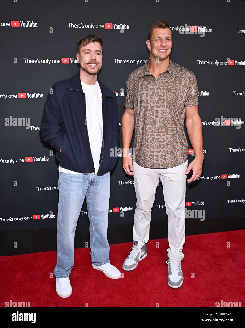 James Donaldson aka MrBeast, left, and Rob Gronkowski attend the ...