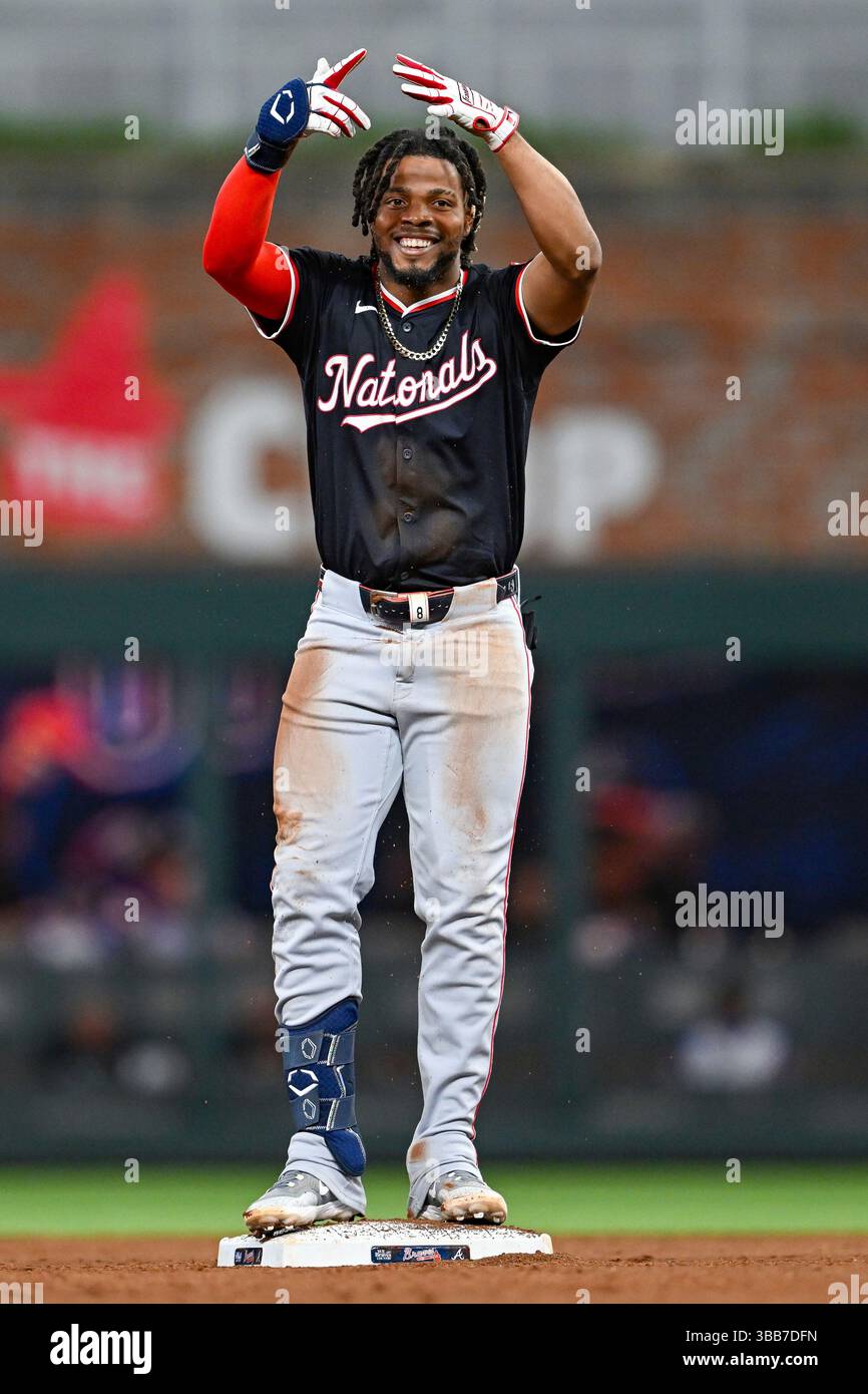ATLANTA, GA – MAY 14: Washington third baseman Jose Tena (8) reacts ...