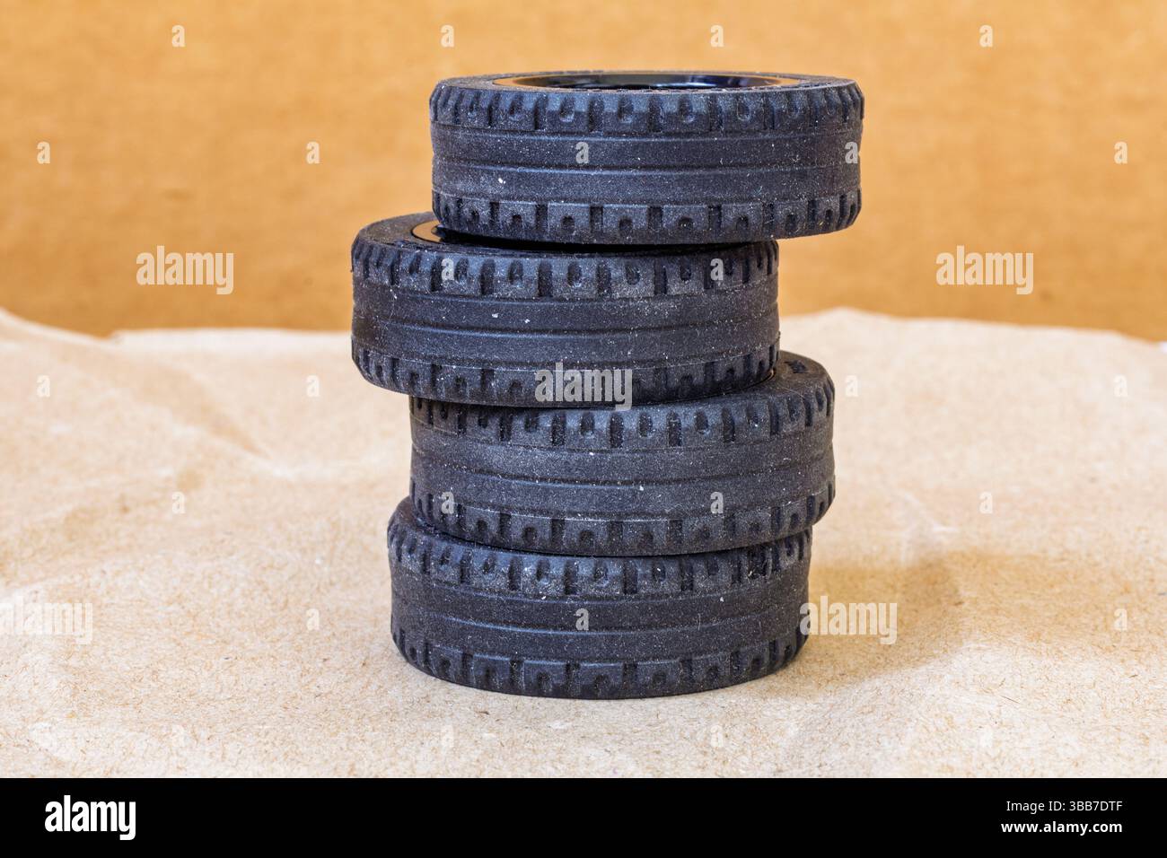 Pile of toy car tires, set of wheels, 4 tires stacked storage Stock ...
