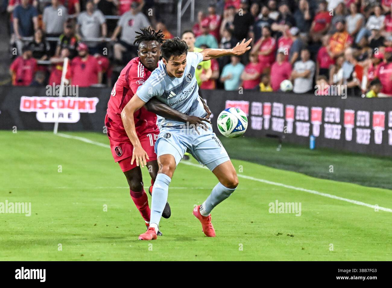 ST. LOUIS, MO - MAY 14: Joshua Yaro (15) of St. Louis City and Daniel ...