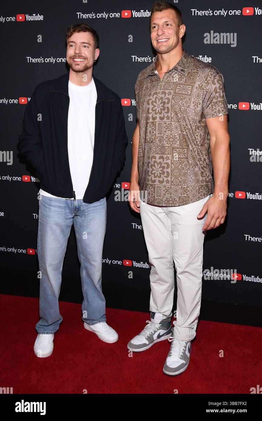 (L-R) James Stephen Donaldson known as MrBeast and Rob Gronkowski ...