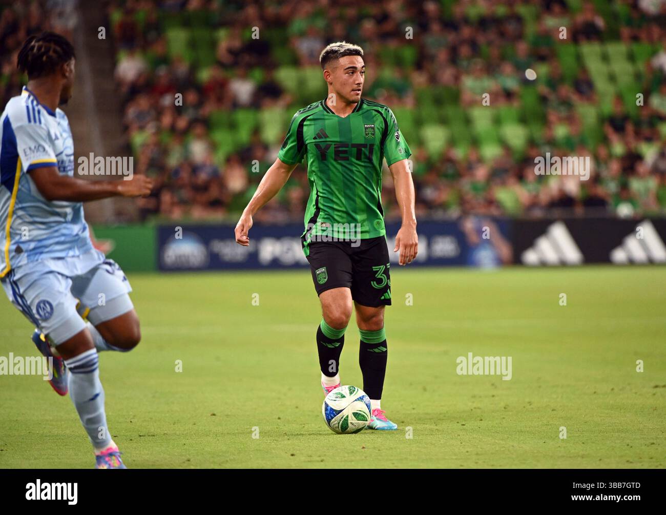 AUSTIN, TX - May 14: Austin FC midfielder Owen Wolff looks for an open ...