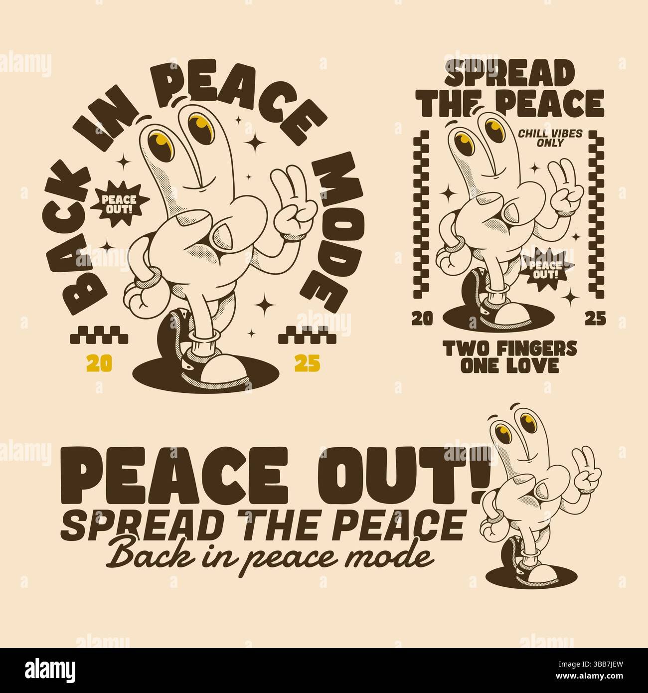 Fun character variations promoting peace and chill vibes Stock Vector ...