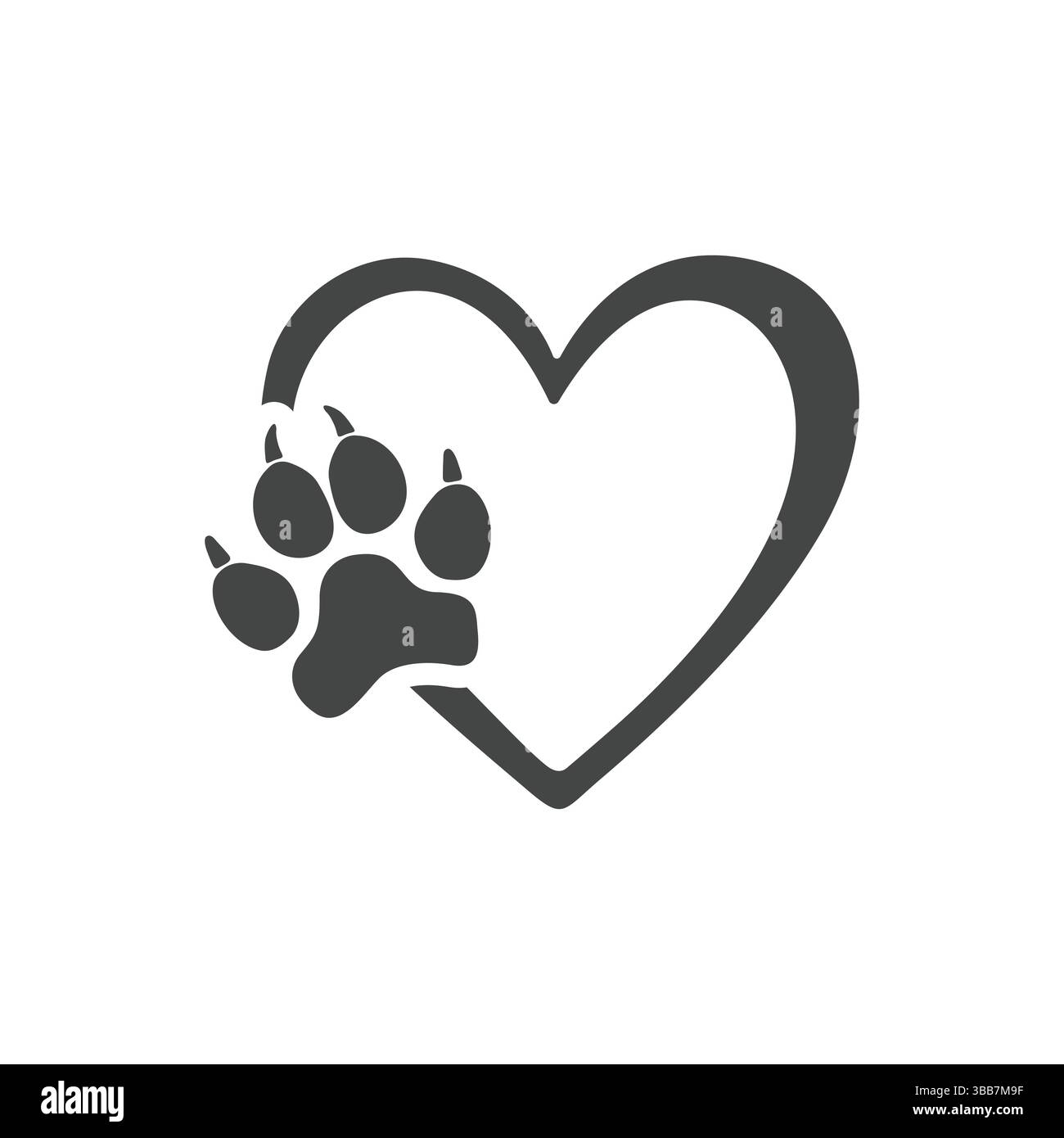 Heart with paw print vector, Heart dog paw print silhouette, Heart dog ...