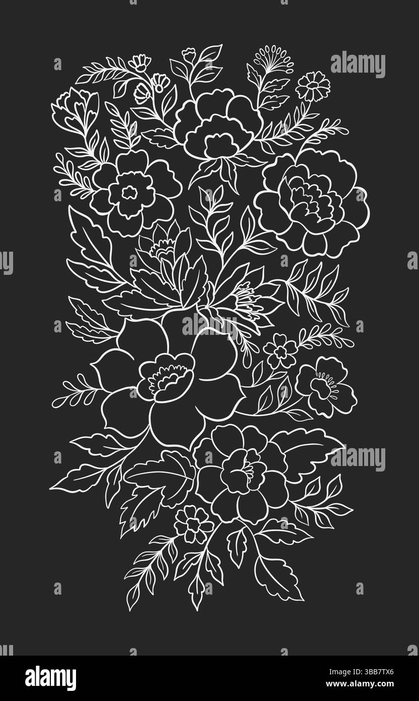Elegant Floral Coloring Page floral Hand-Drawn Vector Line Art of ...