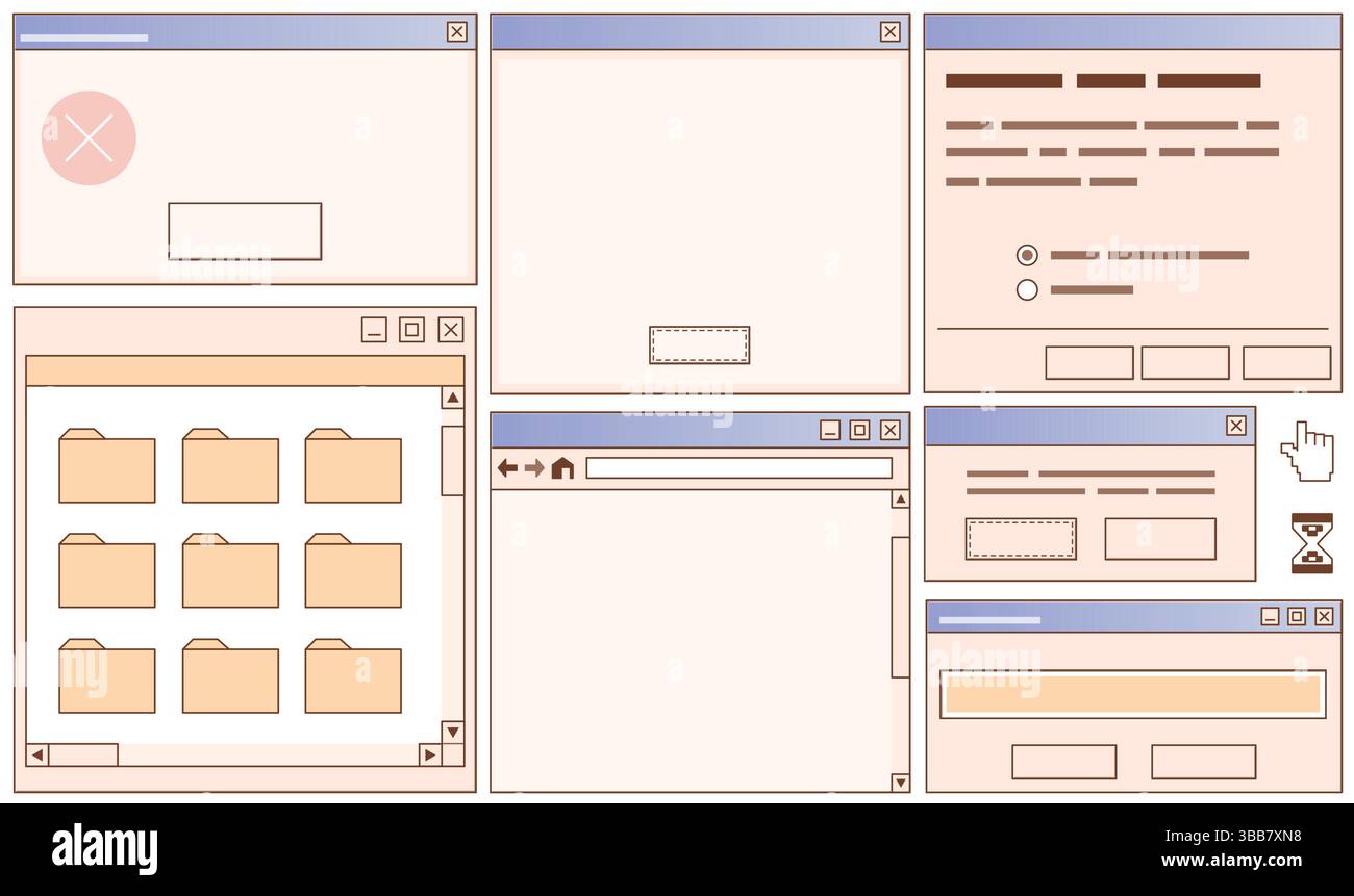 Retro user interface kit - vintage computer program window layouts ...