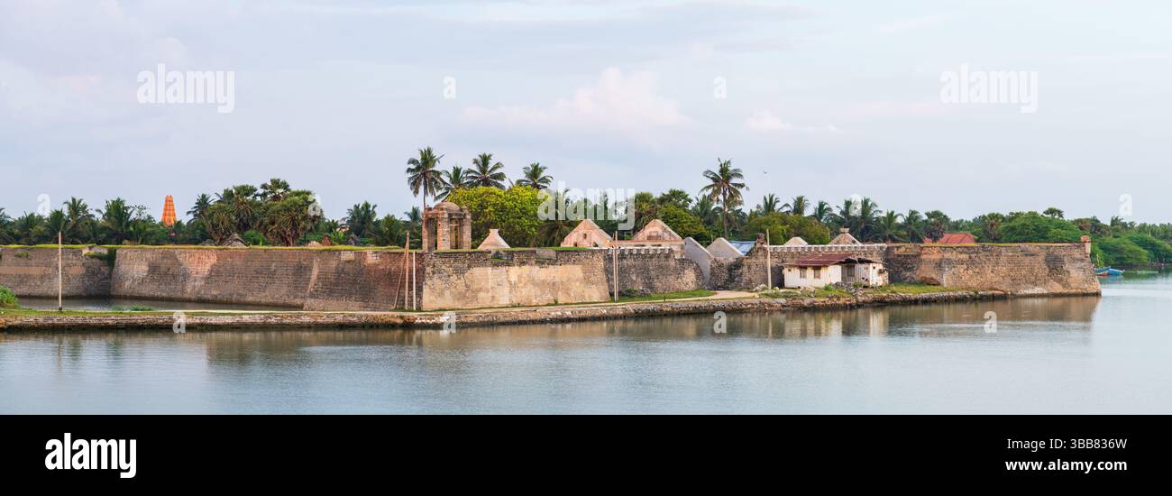 The Mannar Dutch Fort in Sri Lanka stands proudly along the calm ...