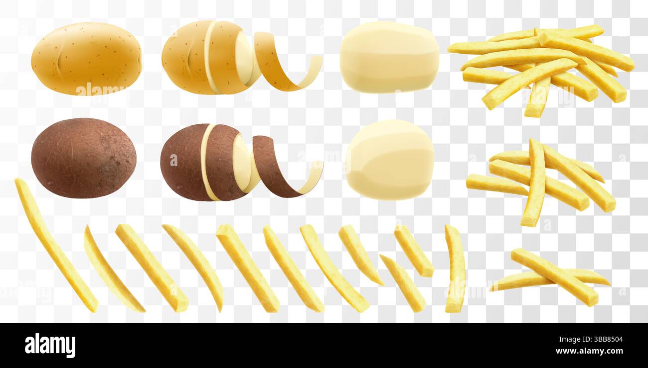 Set of potatoes isolated on transparent background. Peeled and unpeeled ...