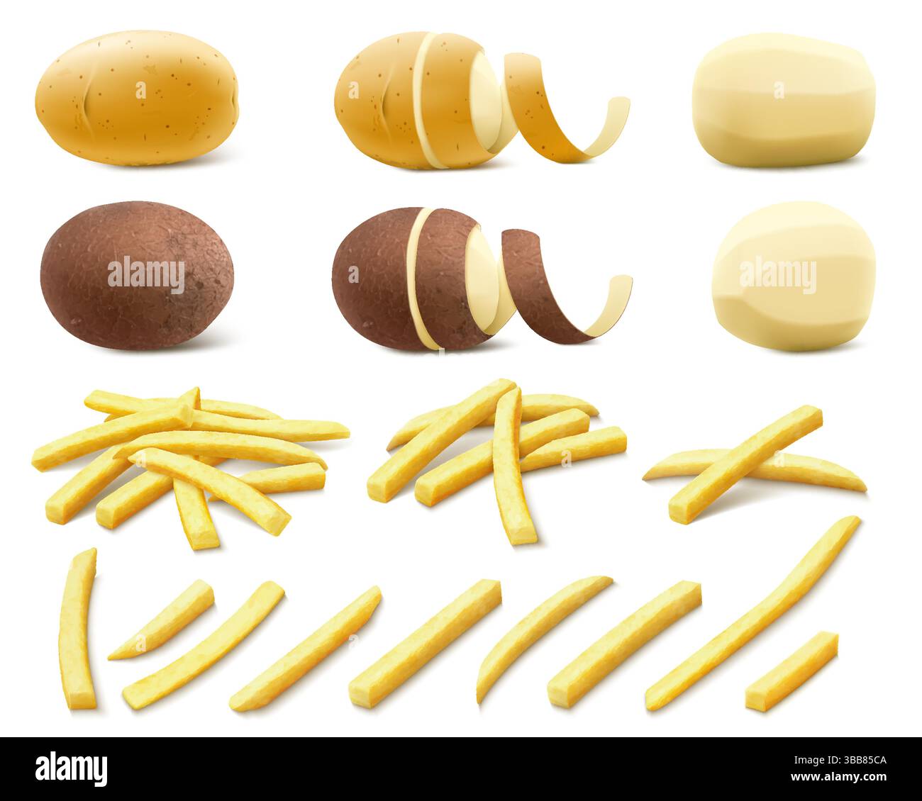 Set of potatoes isolated on transparent background. Peeled and unpeeled ...