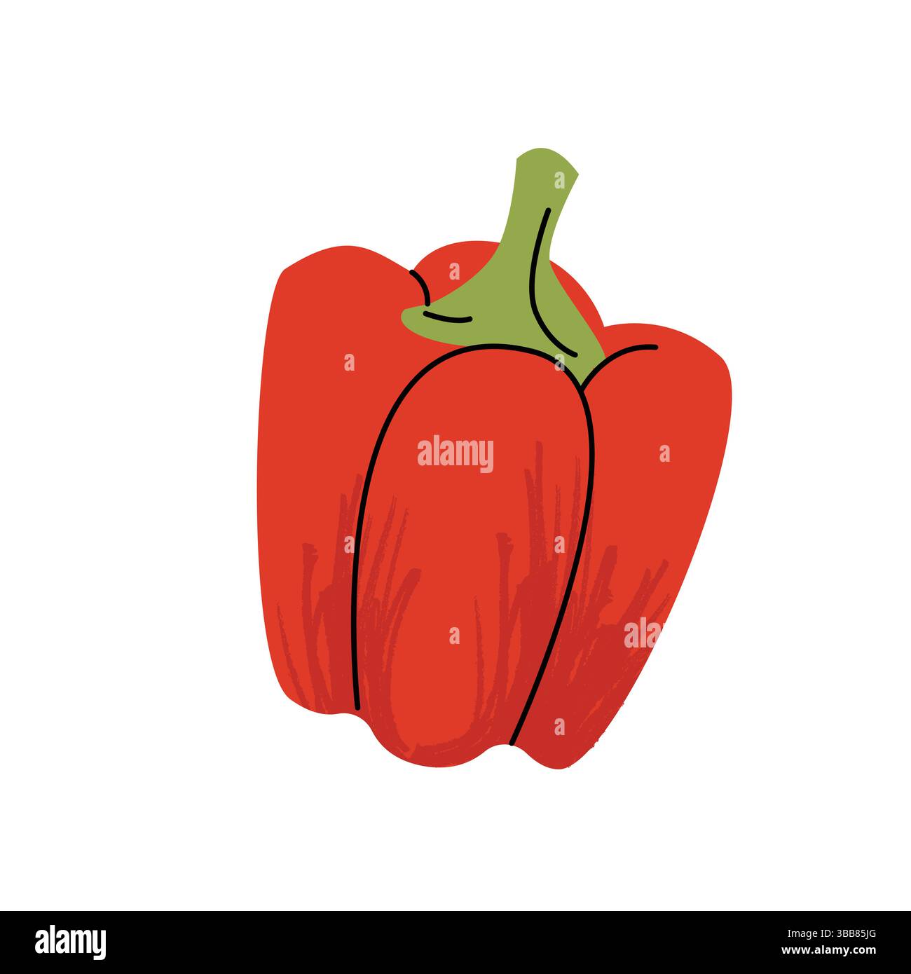 Bright red bell pepper illustration in a bold, flat style with green ...