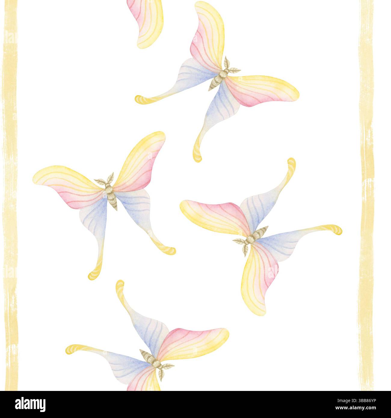 Butterfly romantic seamless pattern in pastel pink, yellow and blue ...