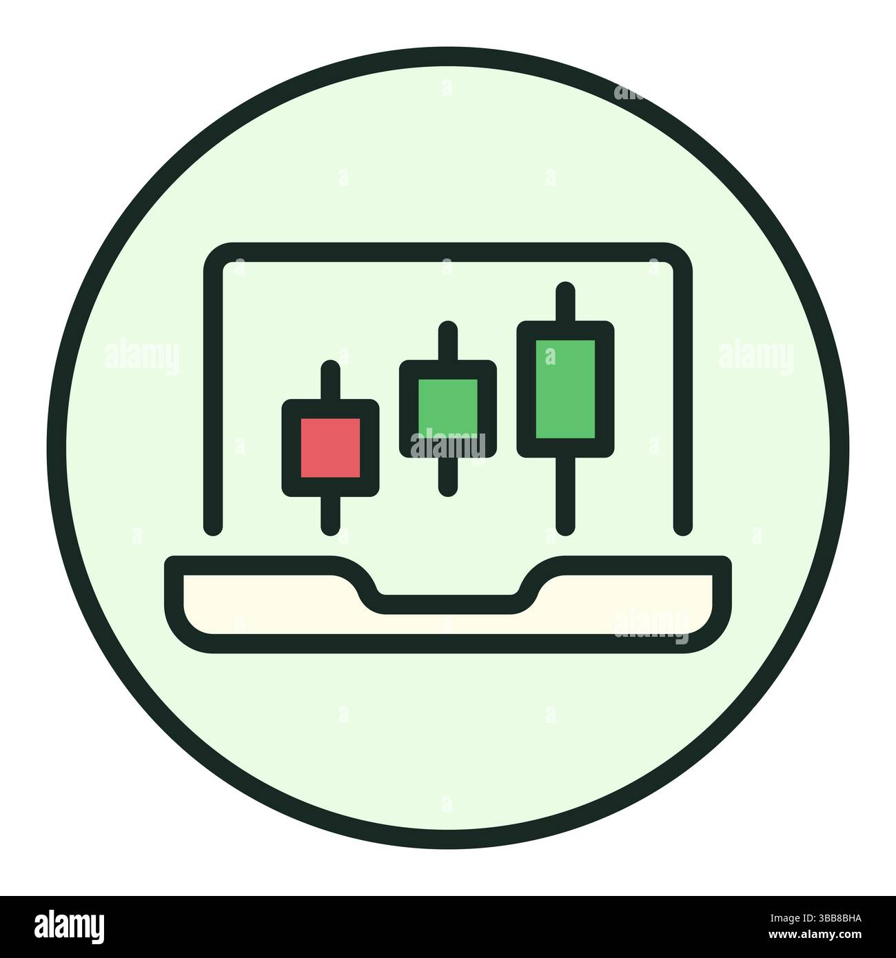 Candlestick Chart on Laptop Screen vector Trading concept circle shaped ...