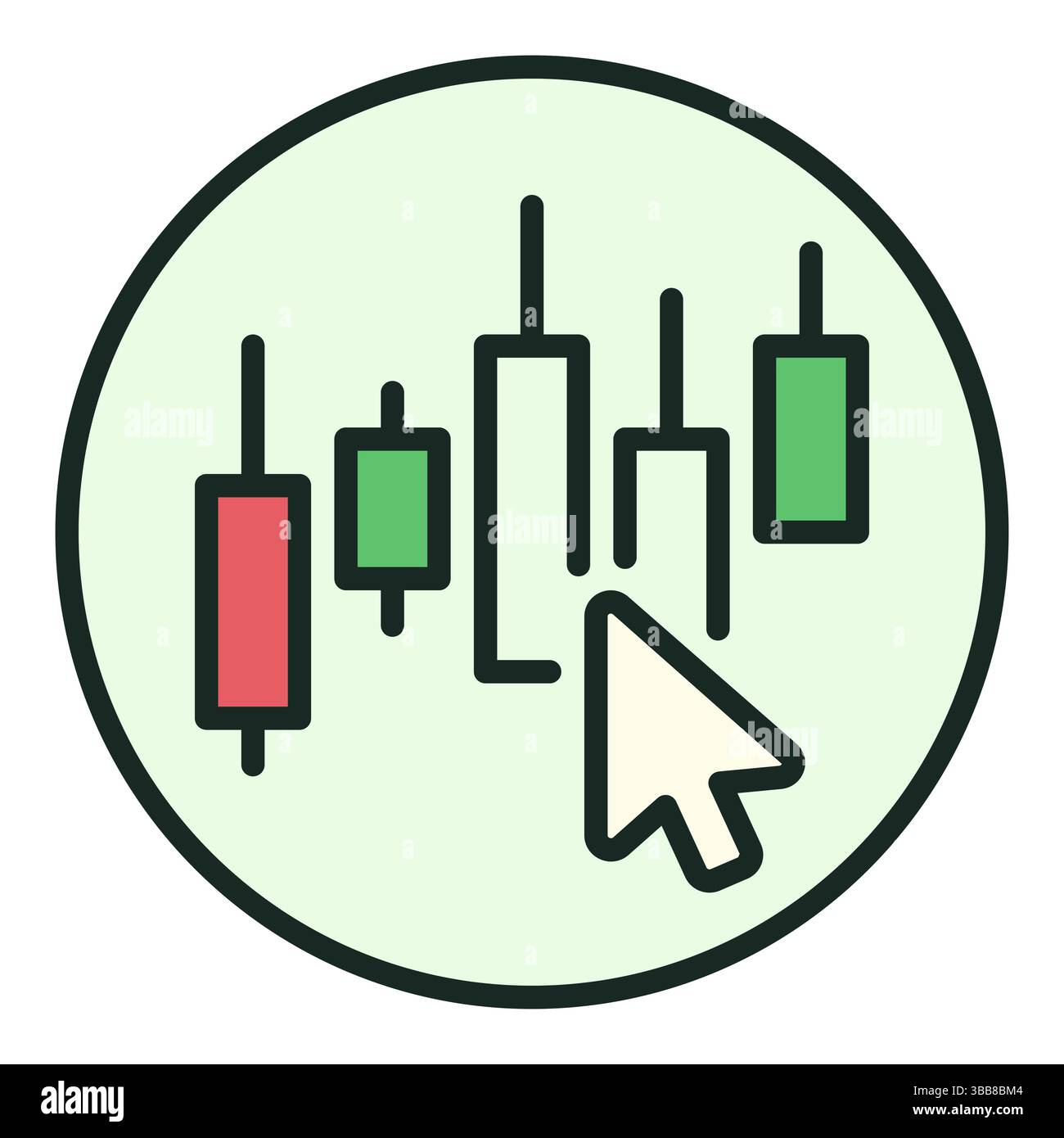 Computer Mouse Click on Candlestick Chart vector concept Stock Market Trading round colored icon ...