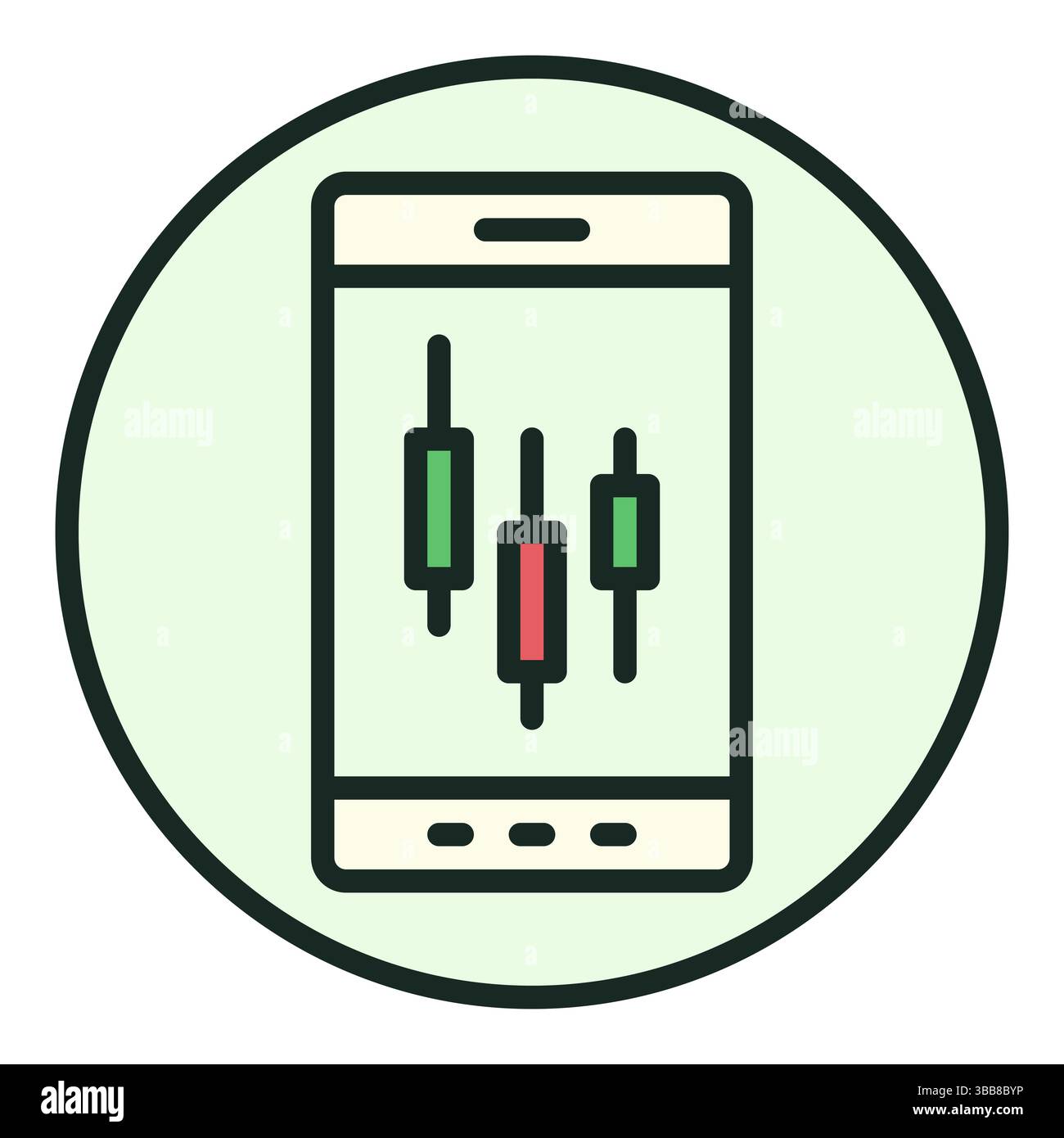 Trading on Phone vector Candlestick Chart on Screen concept round ...