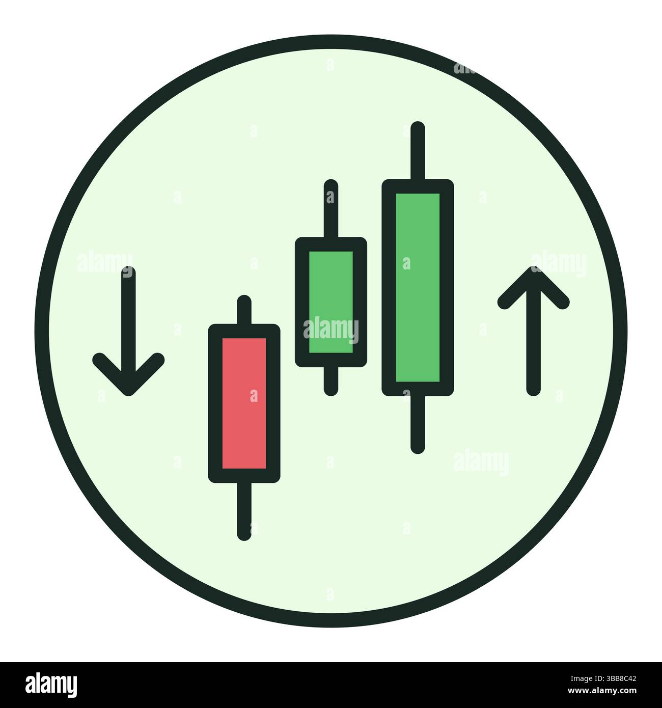 Crypto Trading vector Candlestick Chart with Arrows concept colored round icon or design element ...