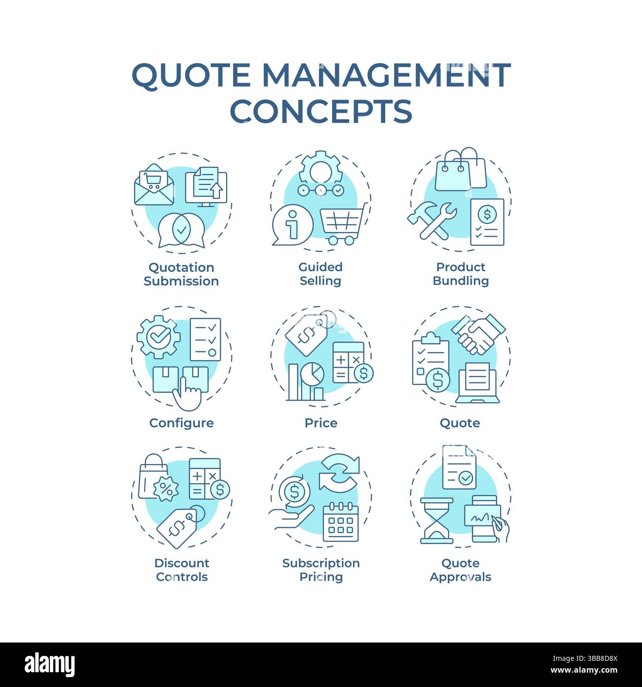 Quote management soft blue concept icons Stock Vector Image & Art - Alamy