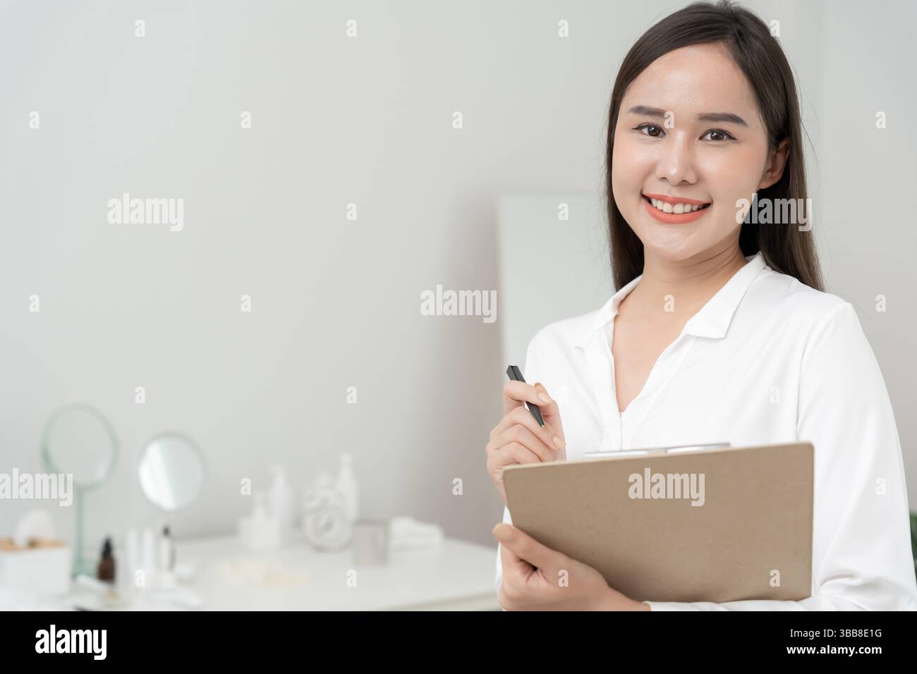 Beauty clinic, Checklist Program for VIP customer, white room with a ...