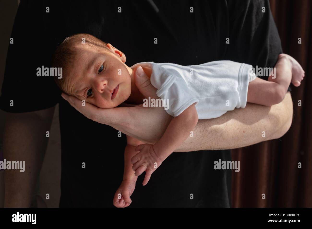 Newborn Baby Cradled in Hand Stock Photo - Alamy