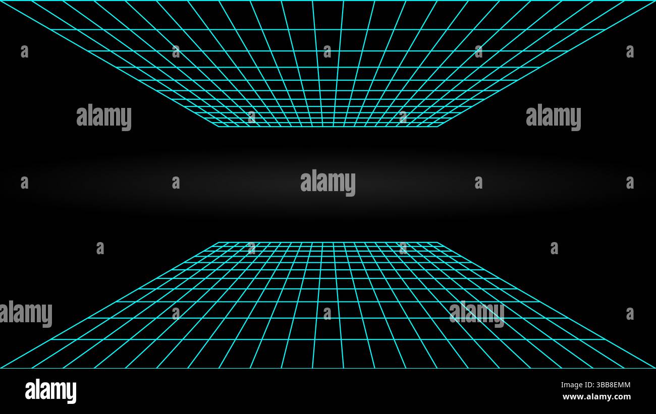 3d wireframe perspective grid room template design vector illustration ...