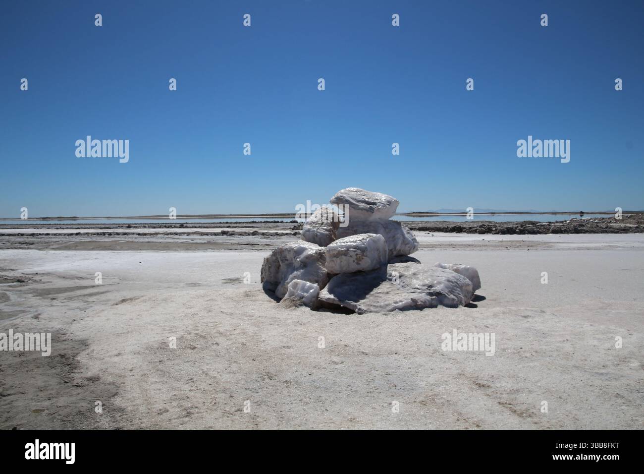 Sea salt mining in the salt flats of the lagoon at Ojo de Liebre, Baja ...