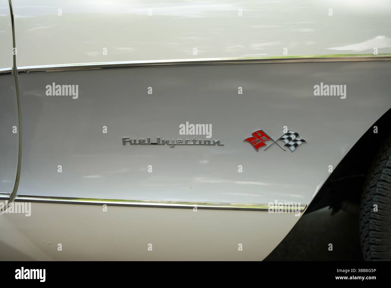 Germany Berlin May 11, 2025. Corvette Fuel Injection Badge. The famous ...