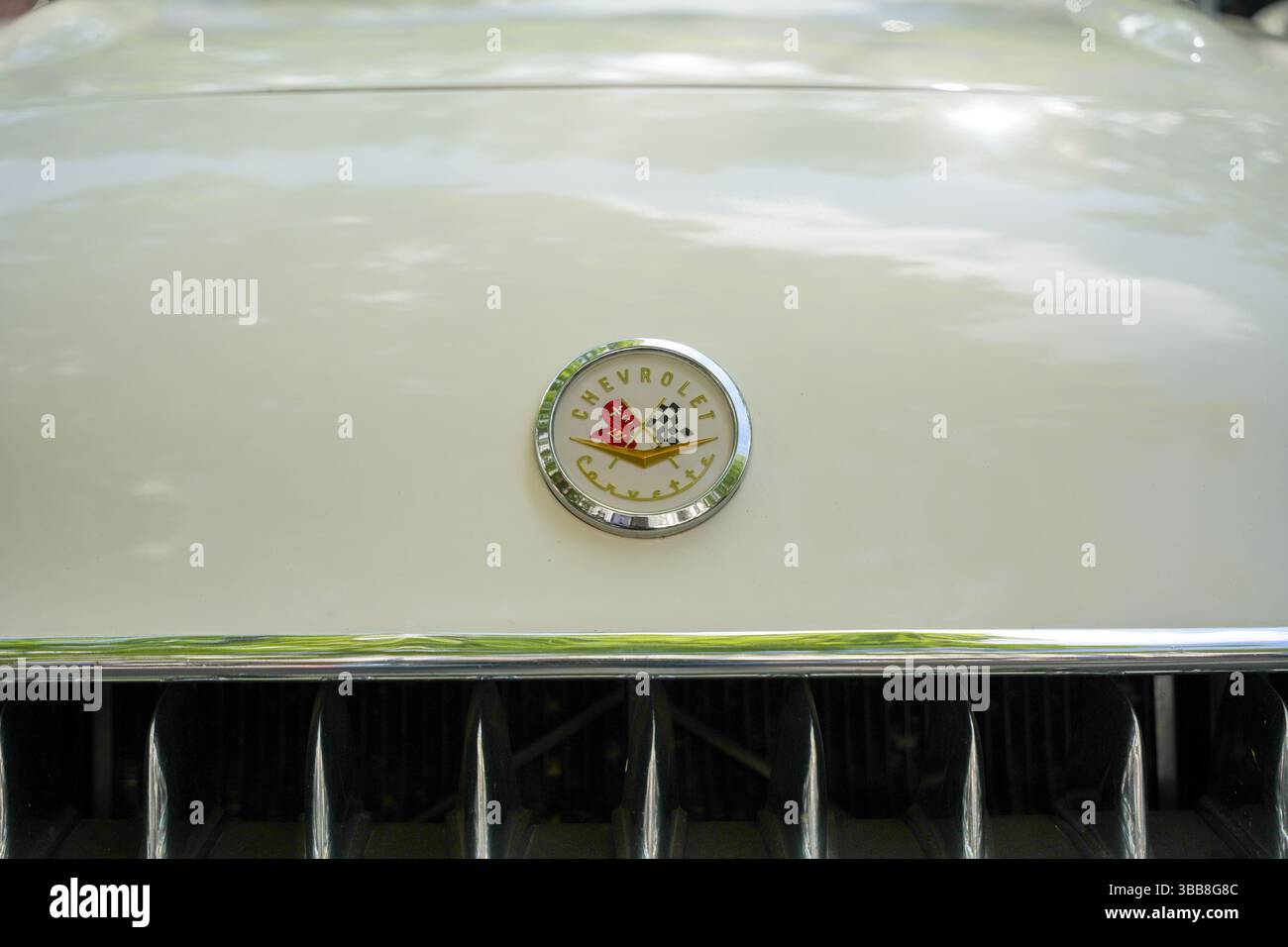 Germany Berlin May 11, 2025. Chevrolet Corvette Emblem on Hood. A ...