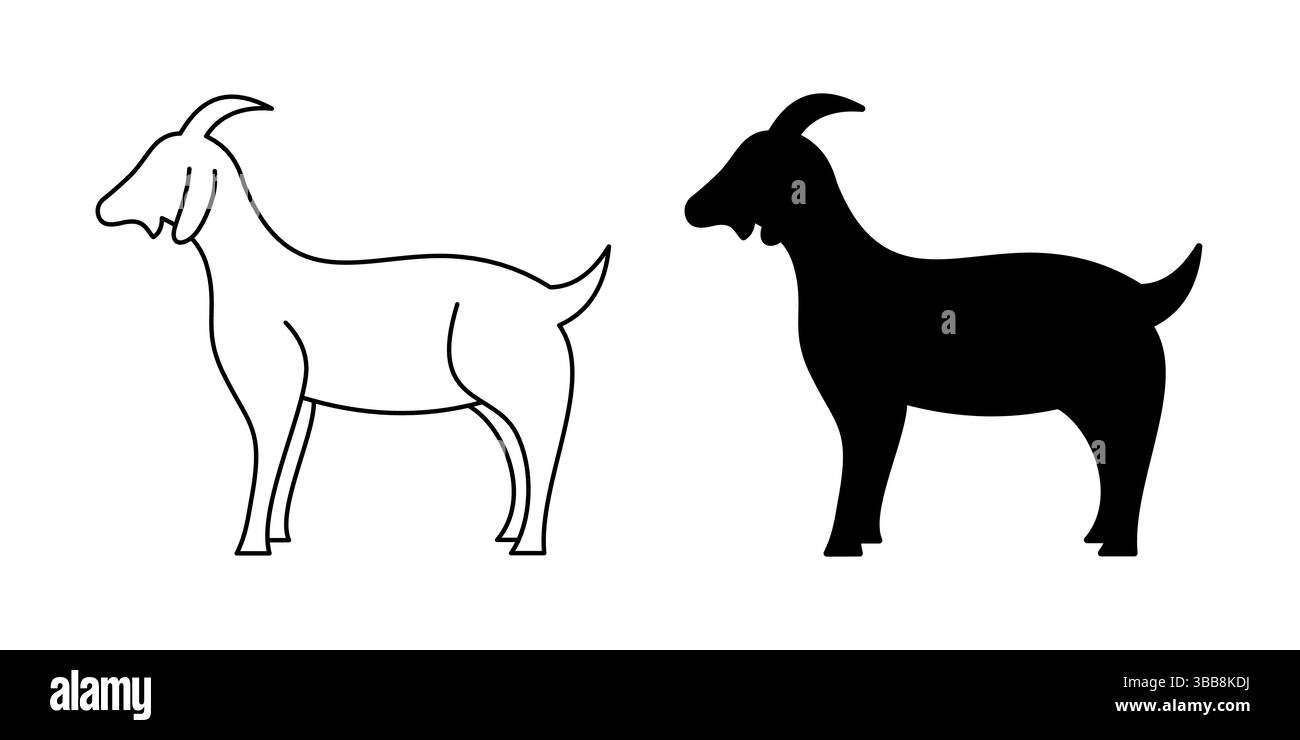 Goat line icon with editable stroke and goat silhouette Stock Vector ...