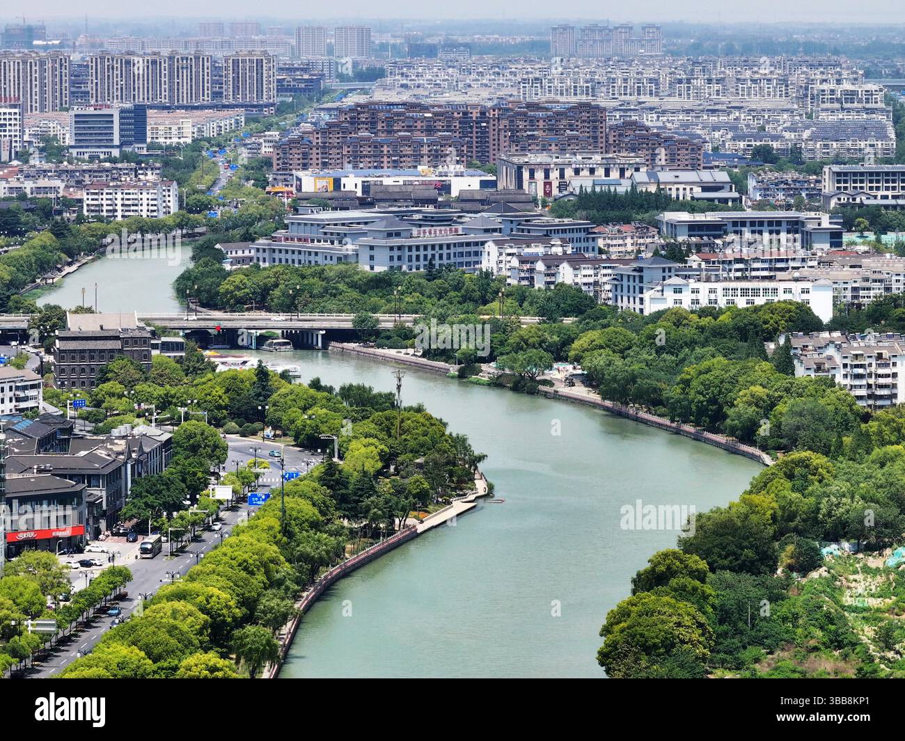 Aerial photo shows the early summer scenery over the ancient canal in ...