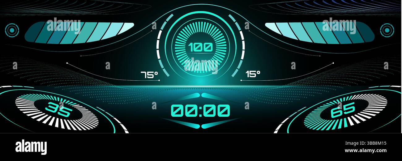 Surreal art collage. Cyber dashboard with central speed gauge, layered ...