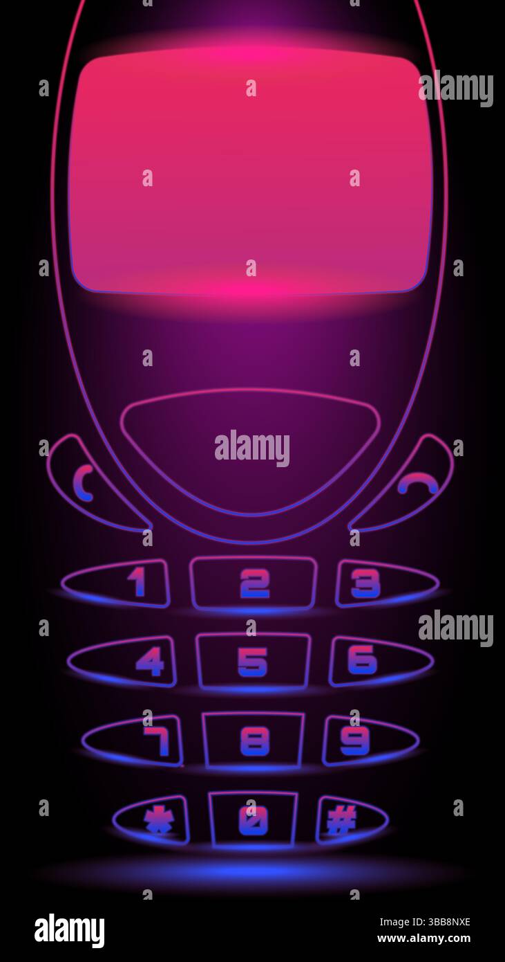 Vector illustration. Glowing vintage mobile phone with illuminated ...