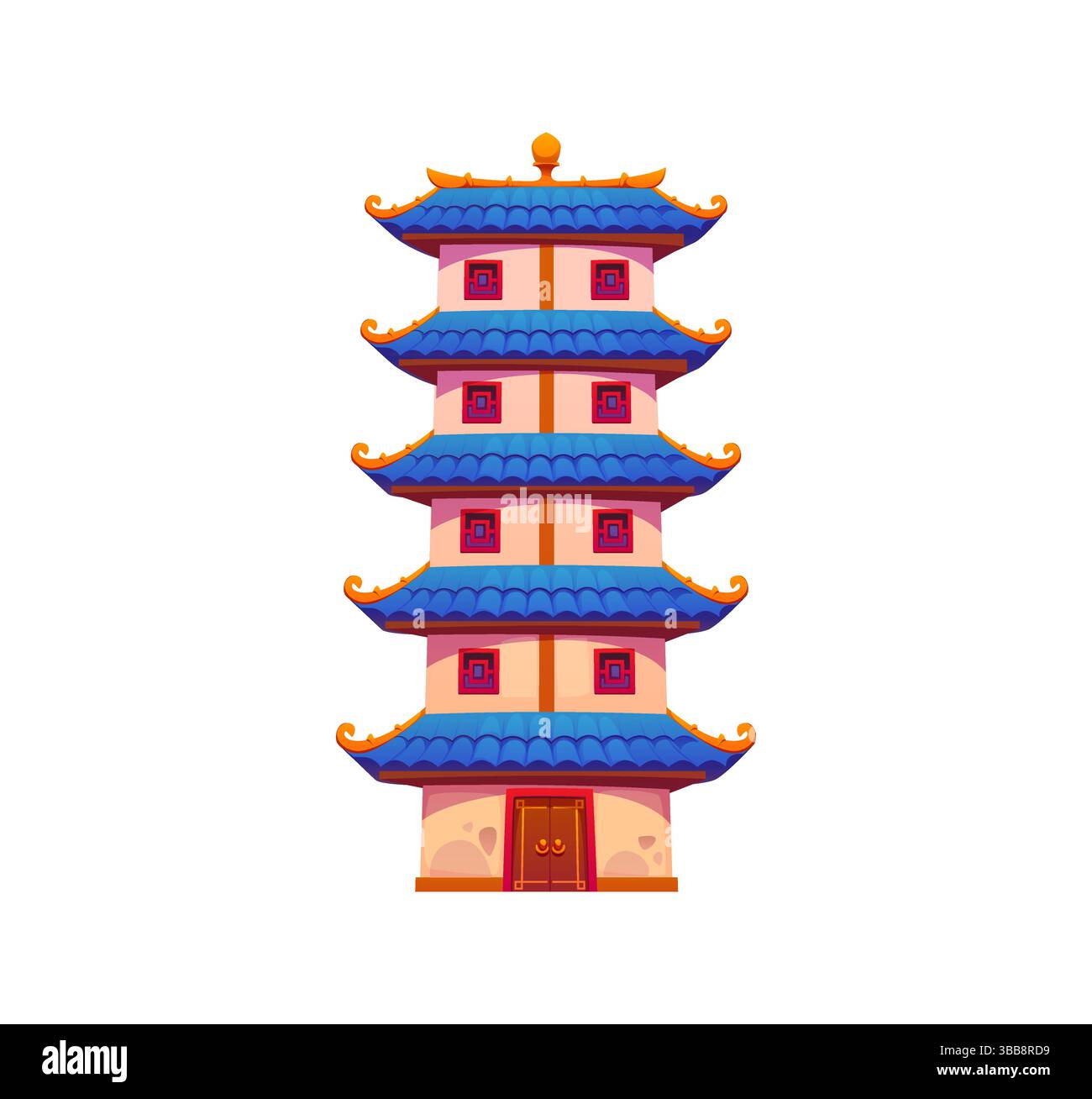Cartoon traditional Chinese multi tiered pagoda tower with blue roofs ...