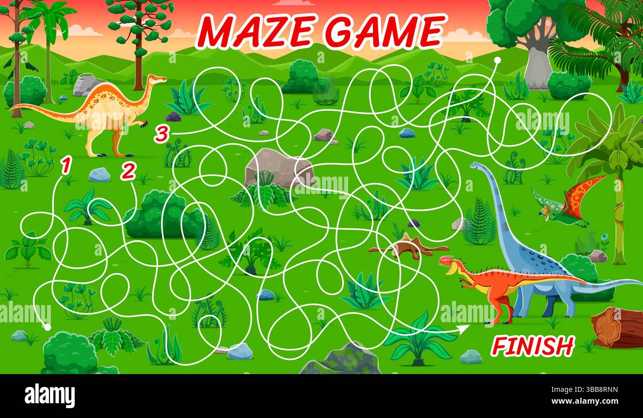 Kids labyrinth maze game, help to dinosaur find the exit puzzle quiz ...