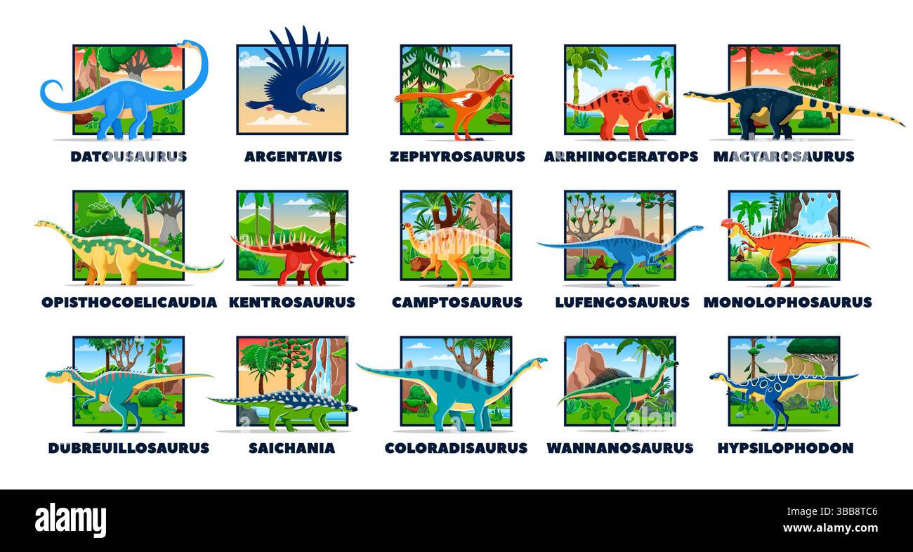 Prehistoric dinosaurs, cartoon Jurassic lizards and funny dino, vector ...