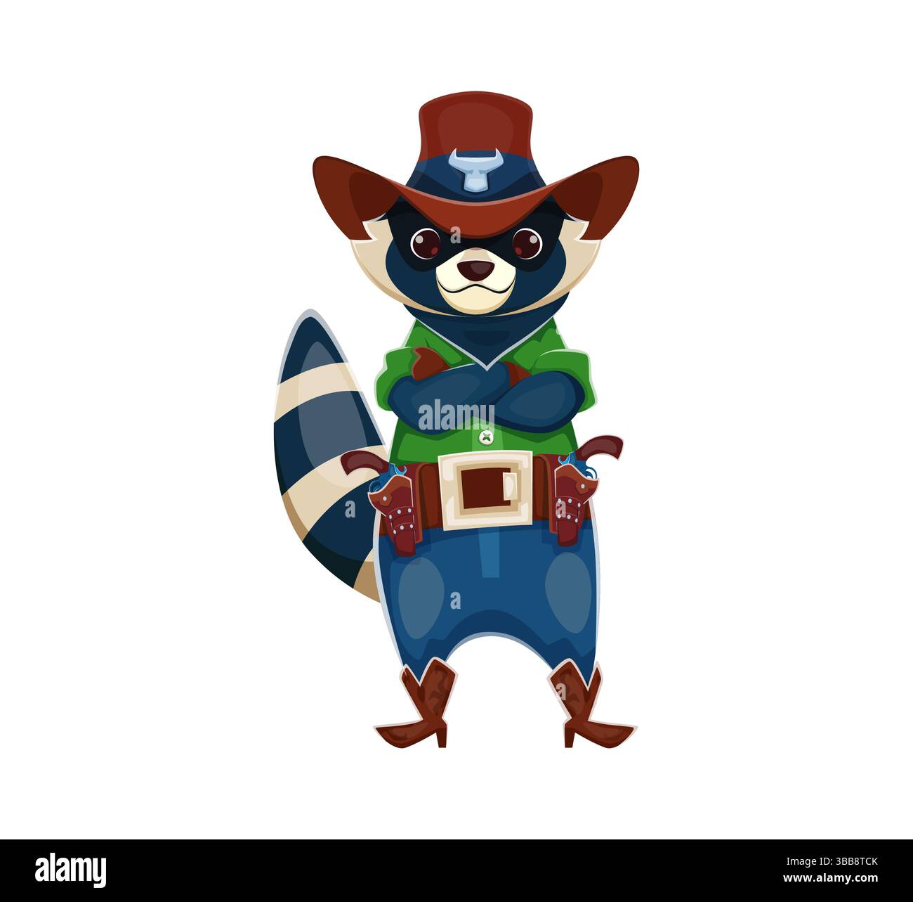 Cartoon raccoon cowboy, animal sheriff character or Wild West bandit ...