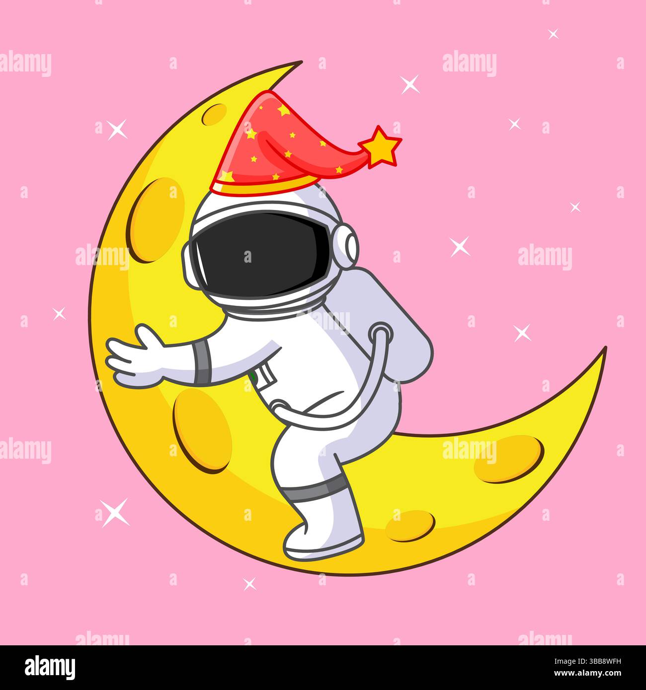 Cute Astronaut sleeping on the moon with a nightcap Vector Illustration ...