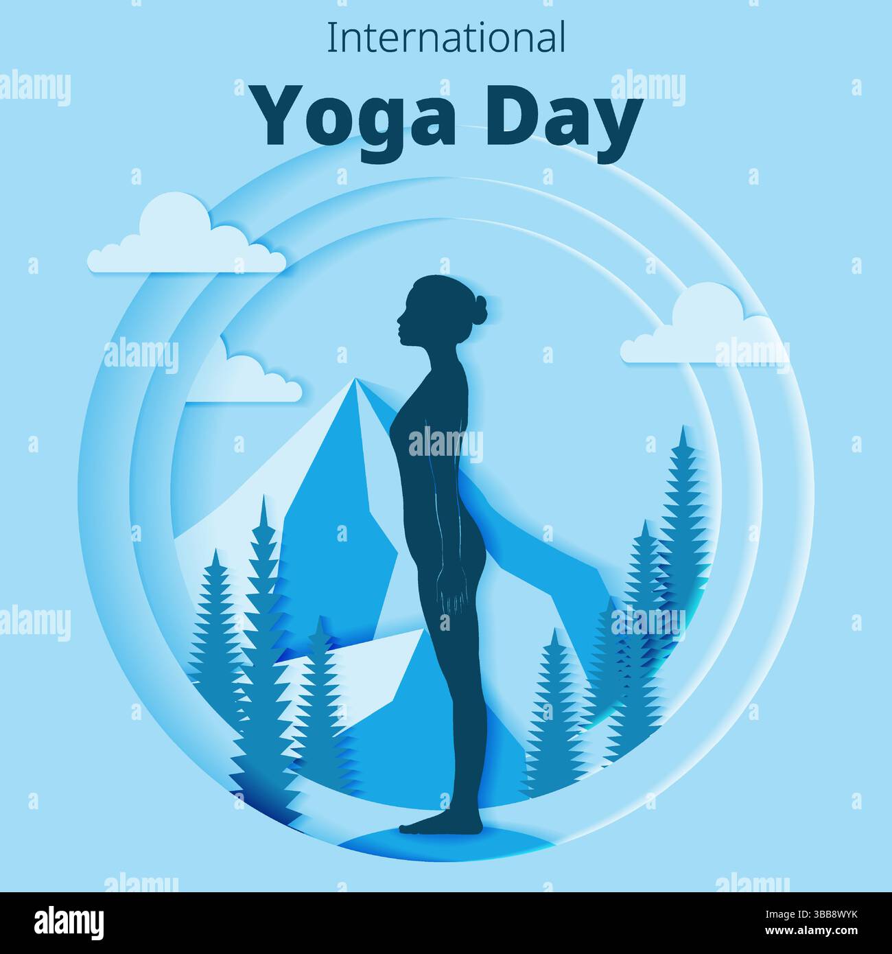 International Yoga Day. Square template. Tadasana or Mountain pose ...