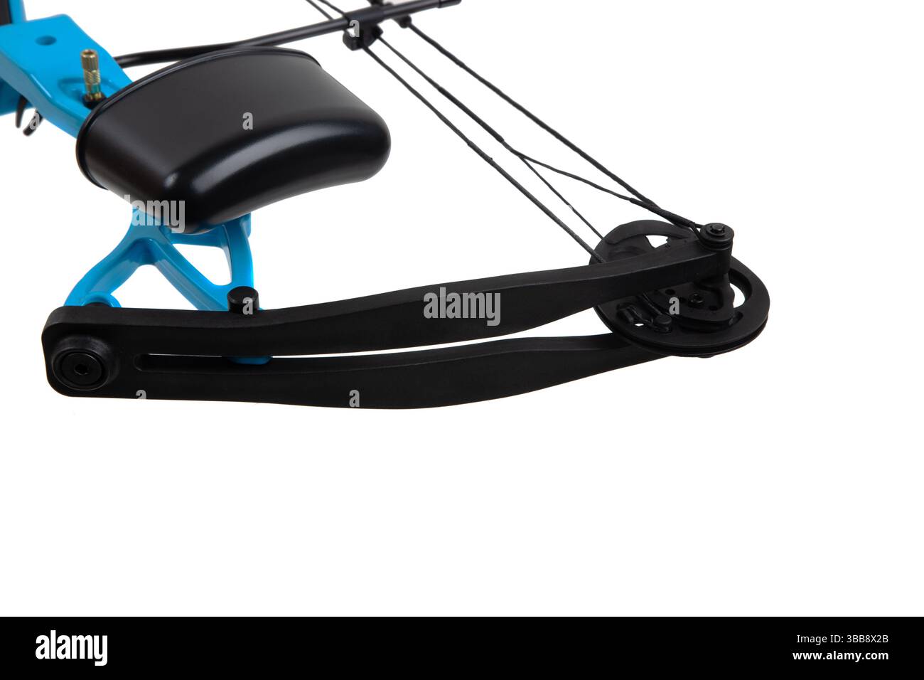 Close-up of compound bow limb and cam system, showing pulley mechanism ...