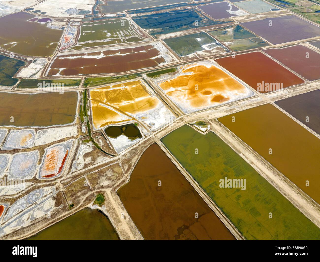 Aerial photo shows the colorful salt lake in Yuncheng City, north China ...