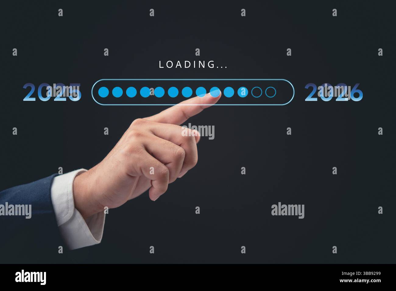 A professional hand interacting with a digital loading bar, marking the ...
