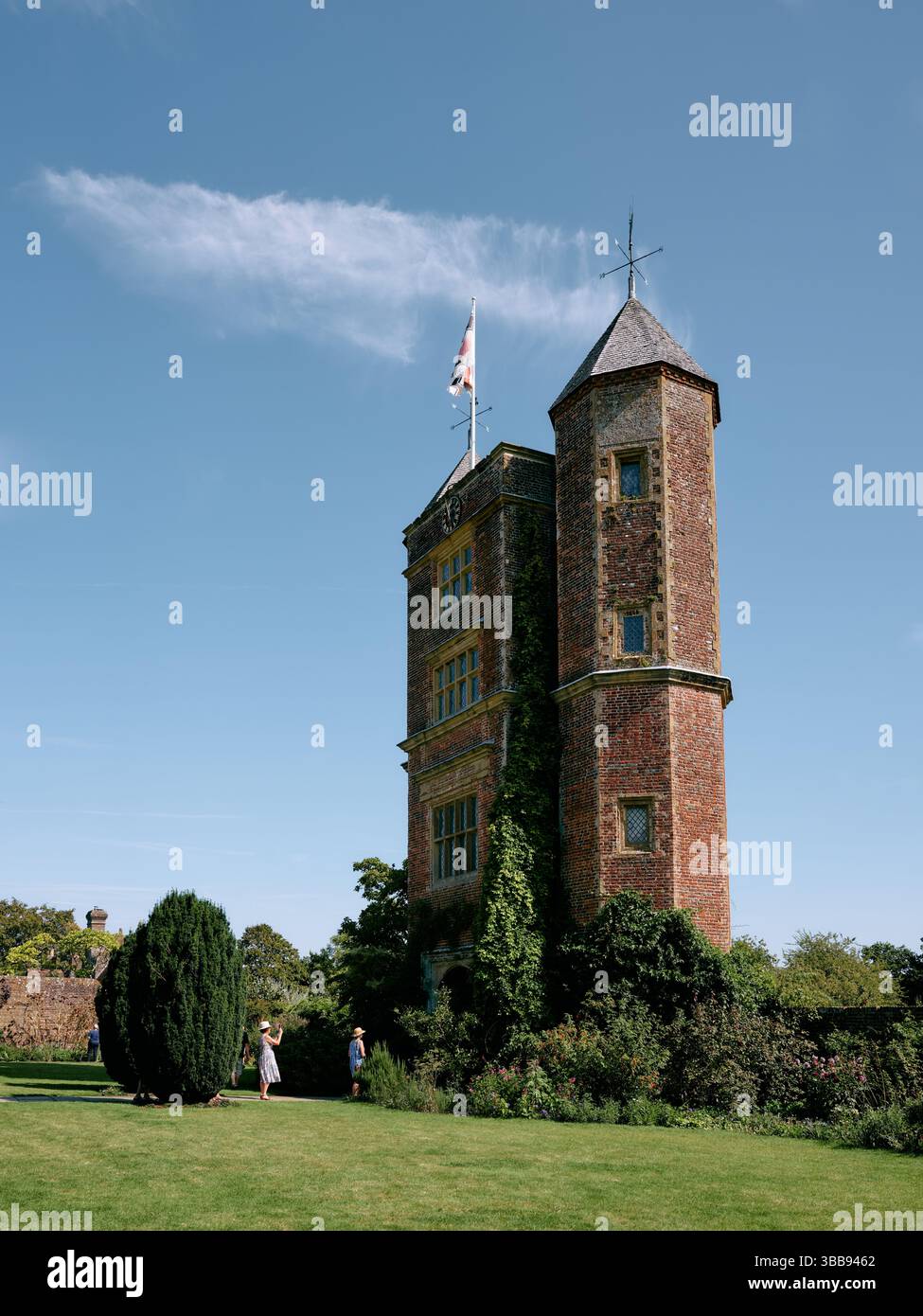 The tower at Sissinghurst Castle Garden in summer, Sissinghurst in the ...
