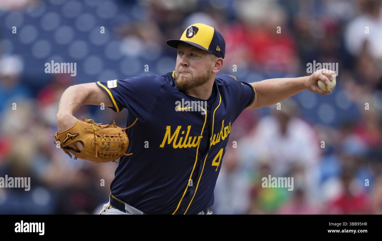 Milwaukee Brewers' Jared Koenig pitches during a baseball game against ...