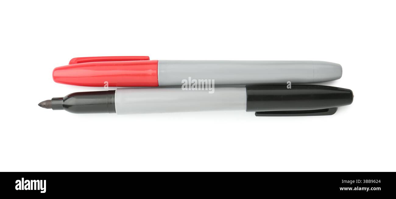 Two color markers isolated on white, top view Stock Photo - Alamy