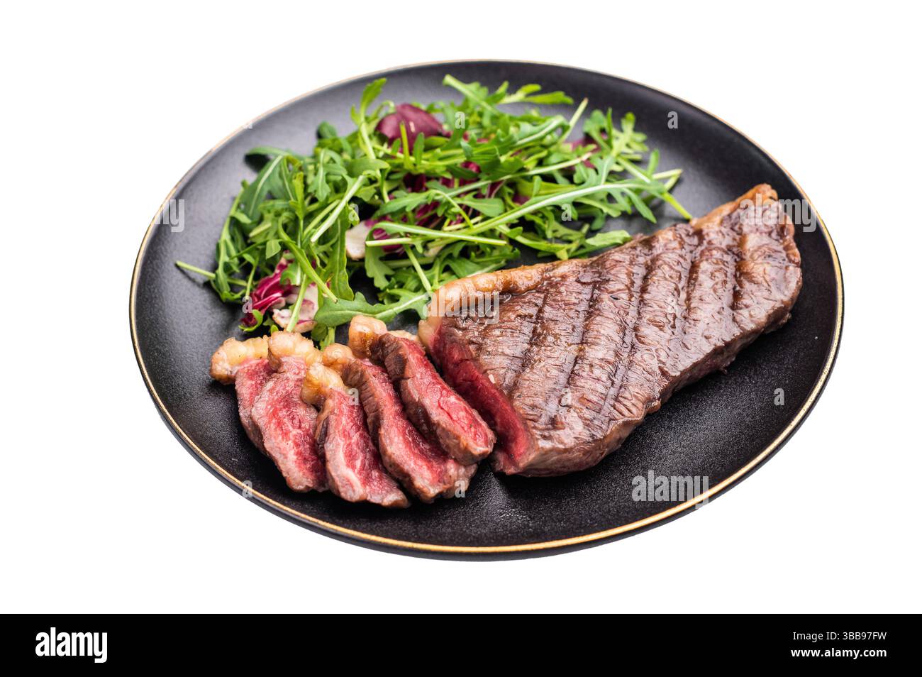 BBQ roast Rump Cap beef steak, Brazilian Picanha with salad on a plate ...