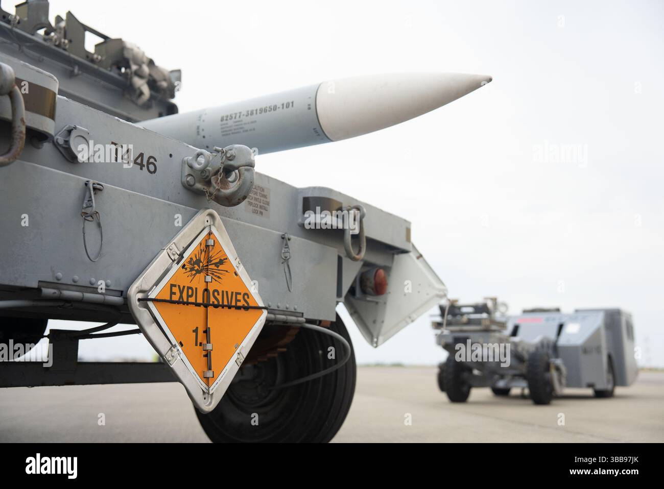 An AIM-120 sits on the flight line on Tyndall AFB, Fla., May 7, 2025 ...
