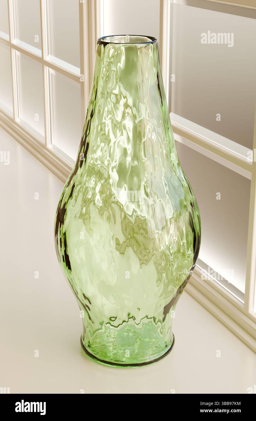 Single green ripple-effect glass vase - bottle resembling vintage ...