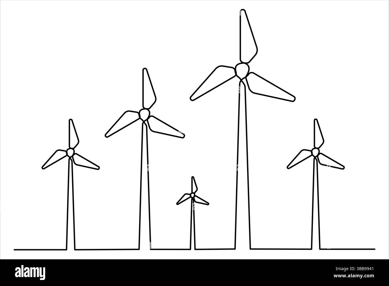 Continuous single line drawing of wind turbine alternative energy ...