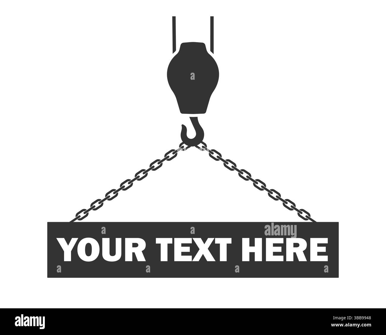 Industrial crane hook icon symbol shape. Lifting hook or hoist hook on chain logo sign. Vector ...