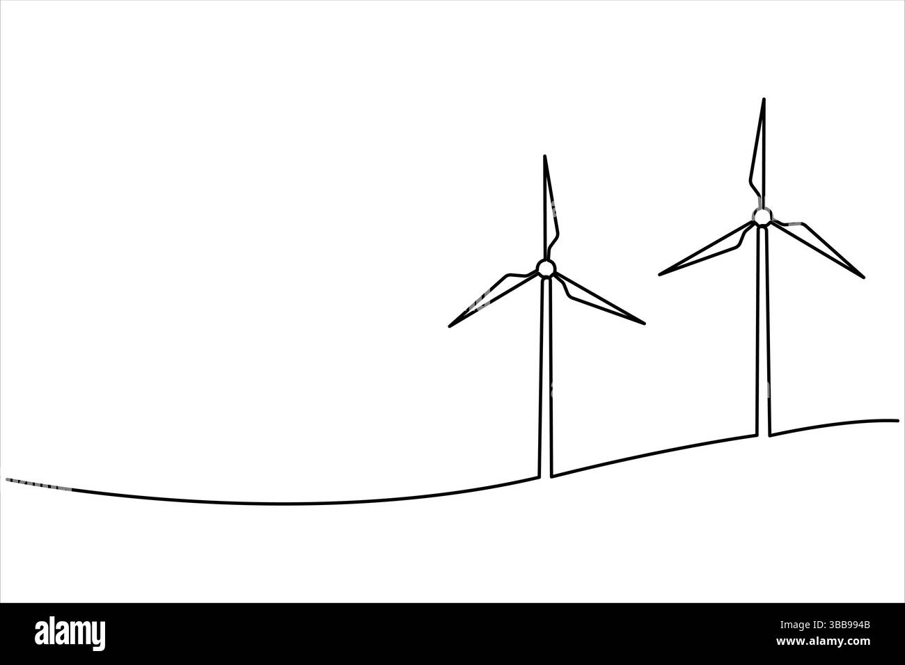 Continuous single line drawing of wind turbine alternative energy ...