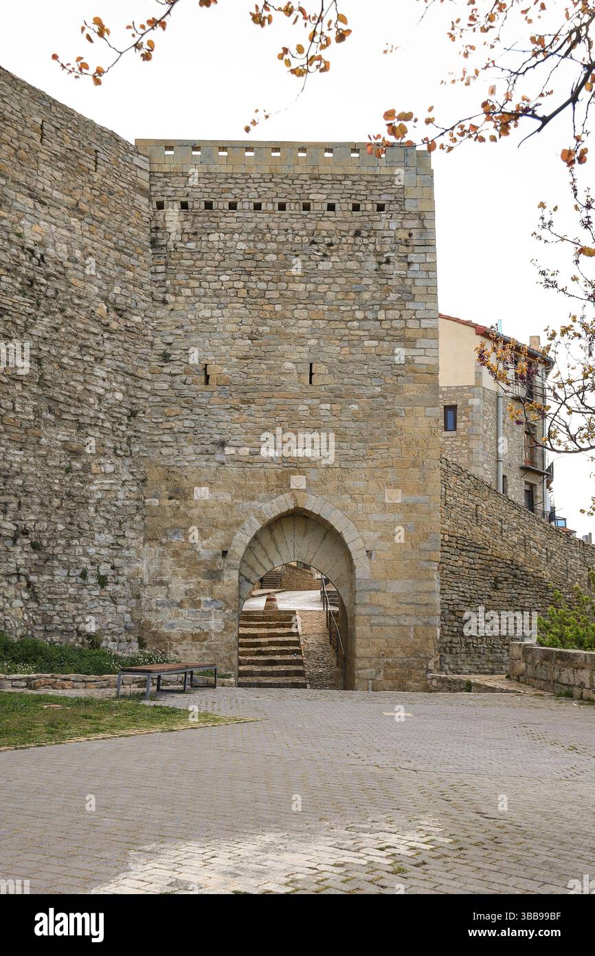 The medieval gate of Portal del Rey Jaume I in the walls of Morella ...